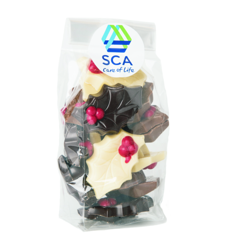 25 st. Bedrukte Zakje kerstchocolaatjes | 100g | Melk, wit en puur ...